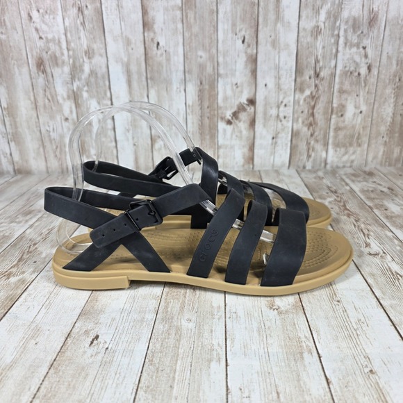 CROCS | Shoes | Crocs Strappy Sandals Black Gladiator Adjustable Buckle ...